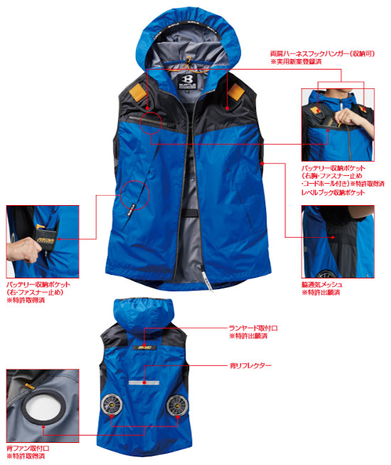 バートル BURTLE エアークラフトパーカーベスト(AC1094) ロイヤルブルー ※在庫処分特価品 - 円陣 オンラインショップ ENGINE ONLINE SHOP